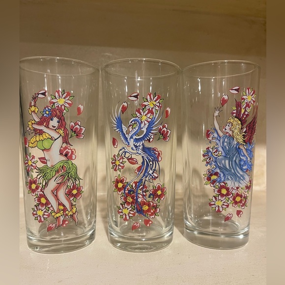 Ed Hardy | Other | Ed Hardy Hawaiian Art Angels Hiball Glasses | Poshmark